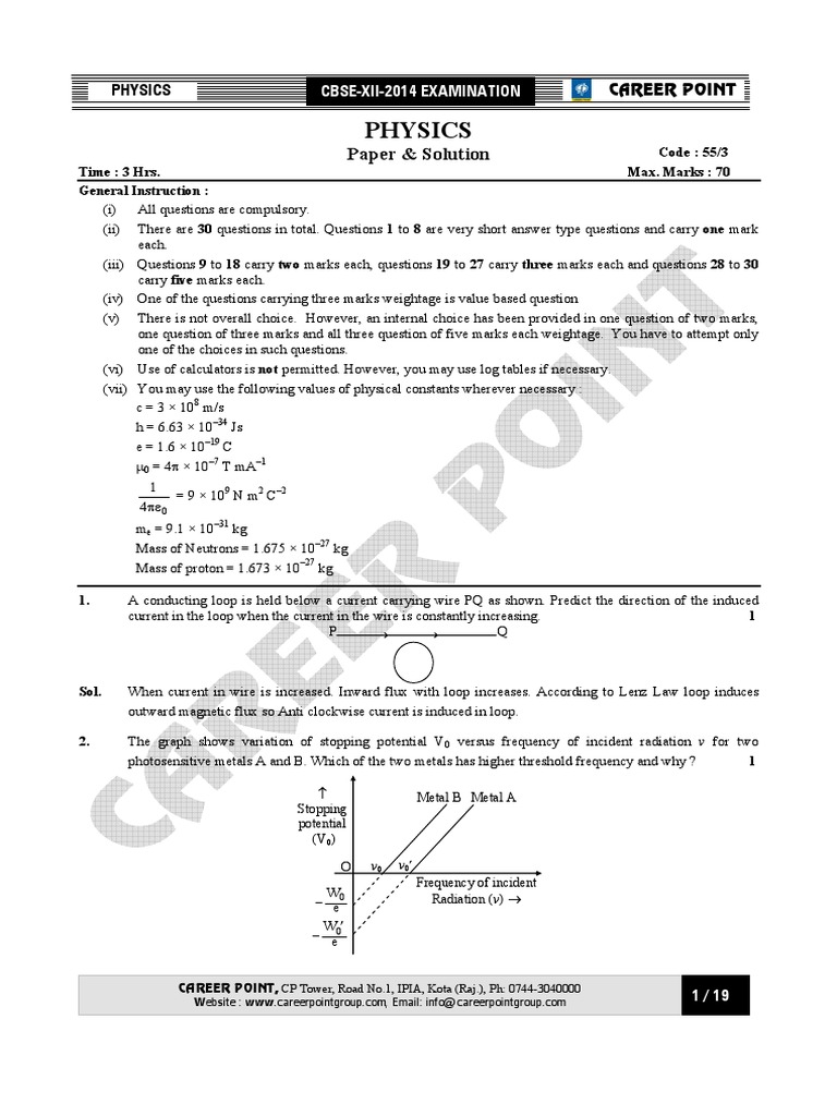 CBS Board-XII Physics | PDF