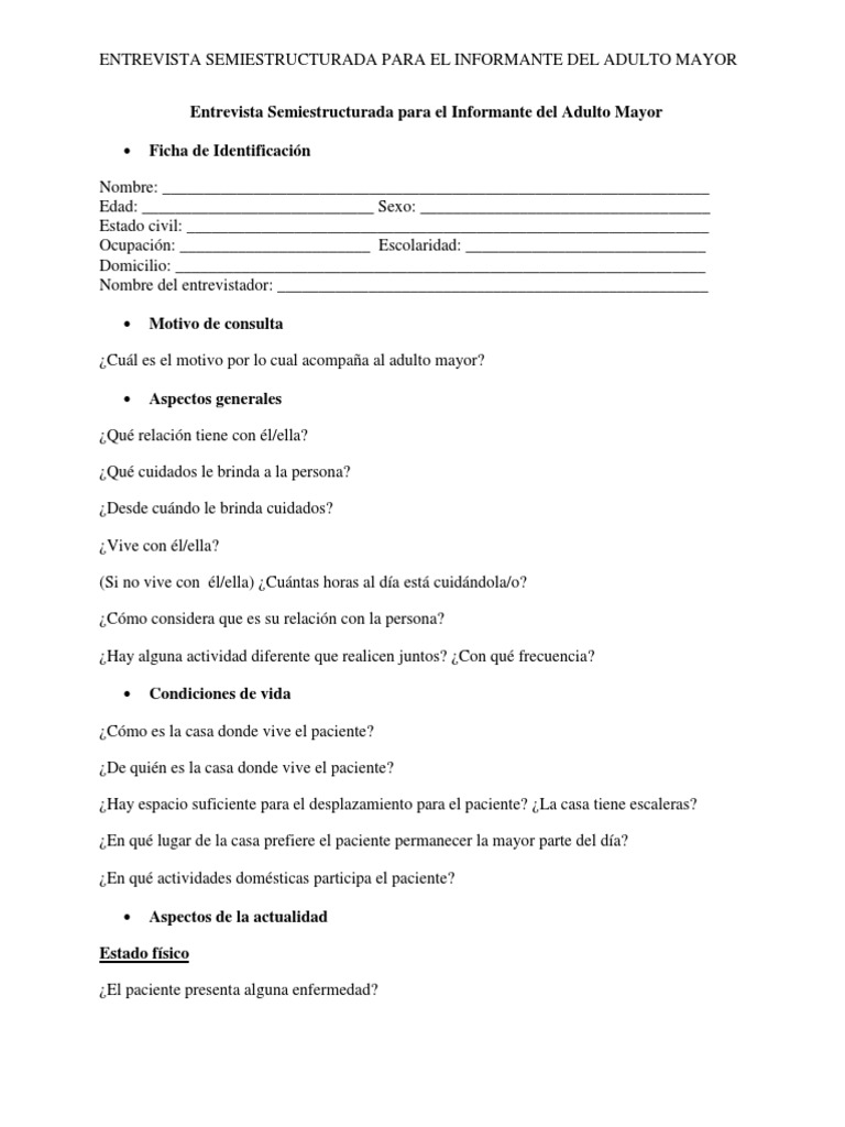 Entrevista Semiestructurada para El Informante Del Adulto Mayor | PDF | Vejez | Adultos