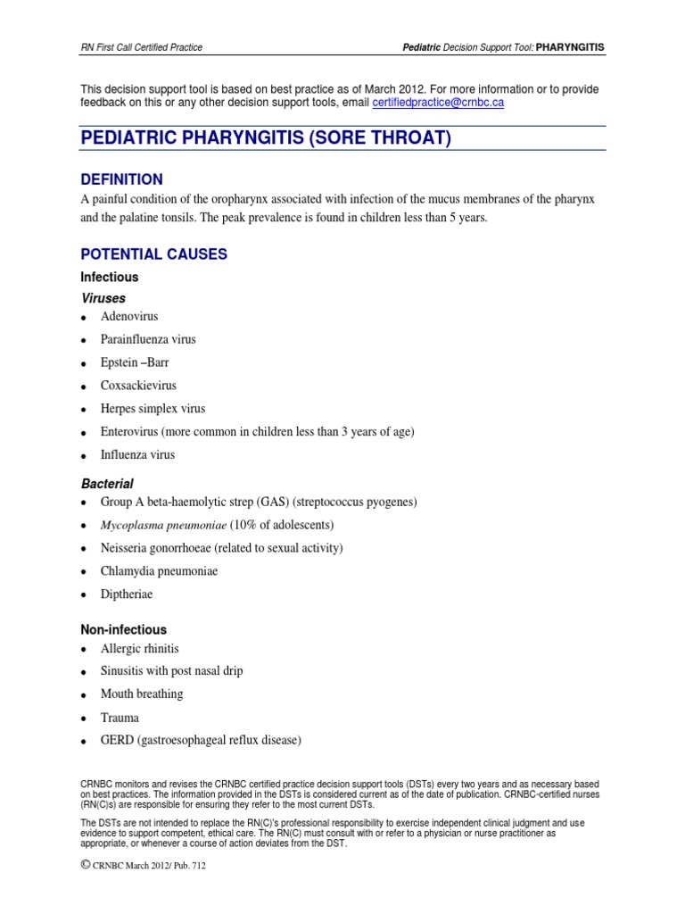 Pediatric Pharyngitis (Sore Throat) : Infectious | PDF | Immunology ...