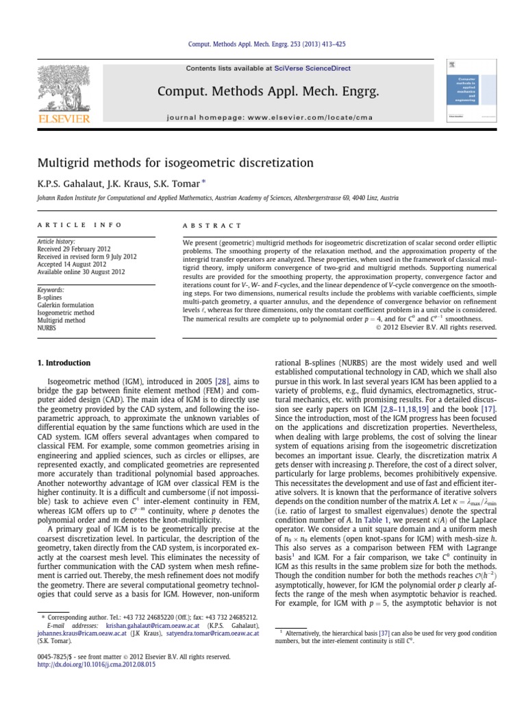 Multigrid Methods For Isogeometric Discretization | Download Free PDF ...