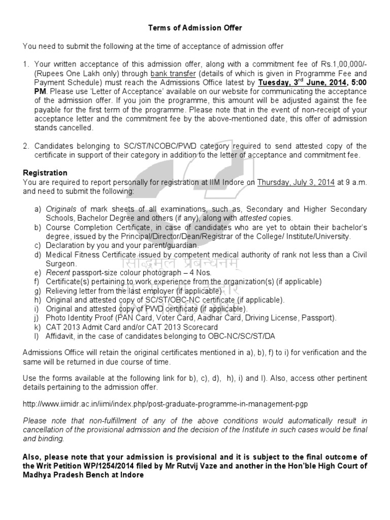 Offer Letter Appendix 2014-16 | PDF | University And College Admission ...