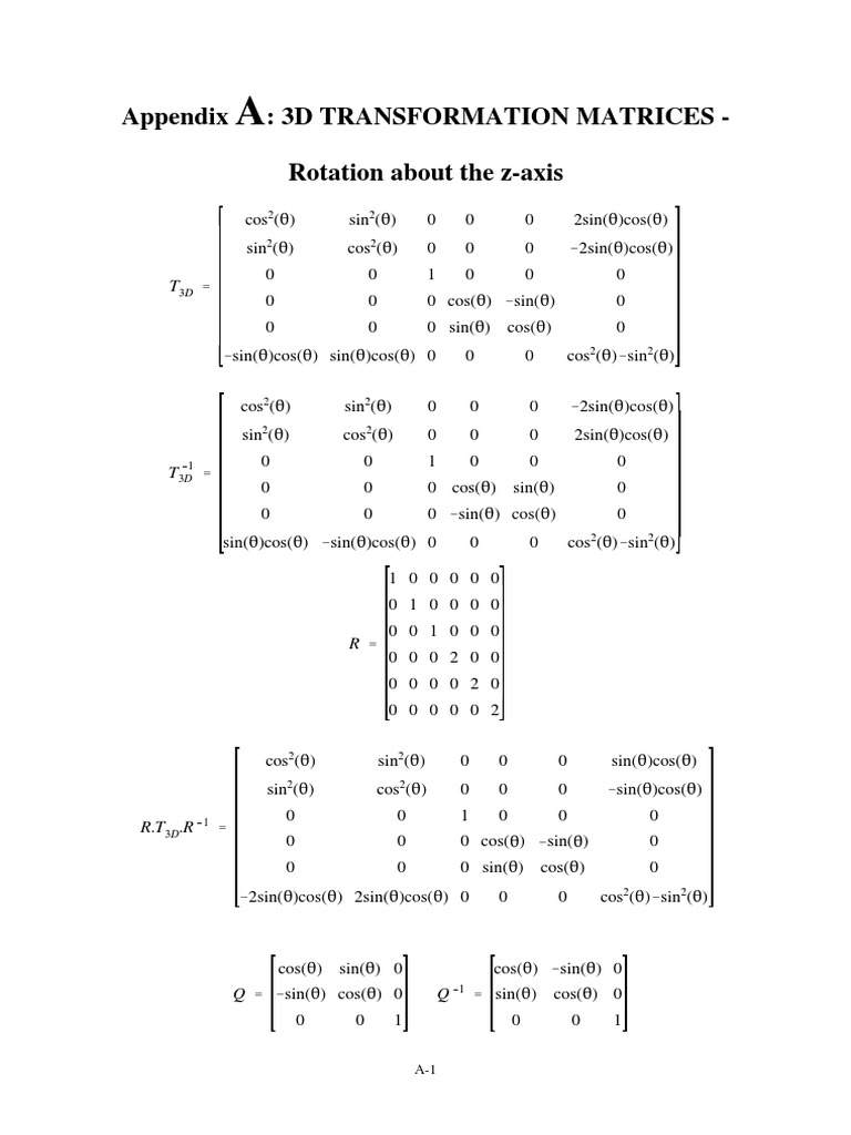 3d Transformation Matrices Pdf Matrix Mathematics Cartesian Coordinate System
