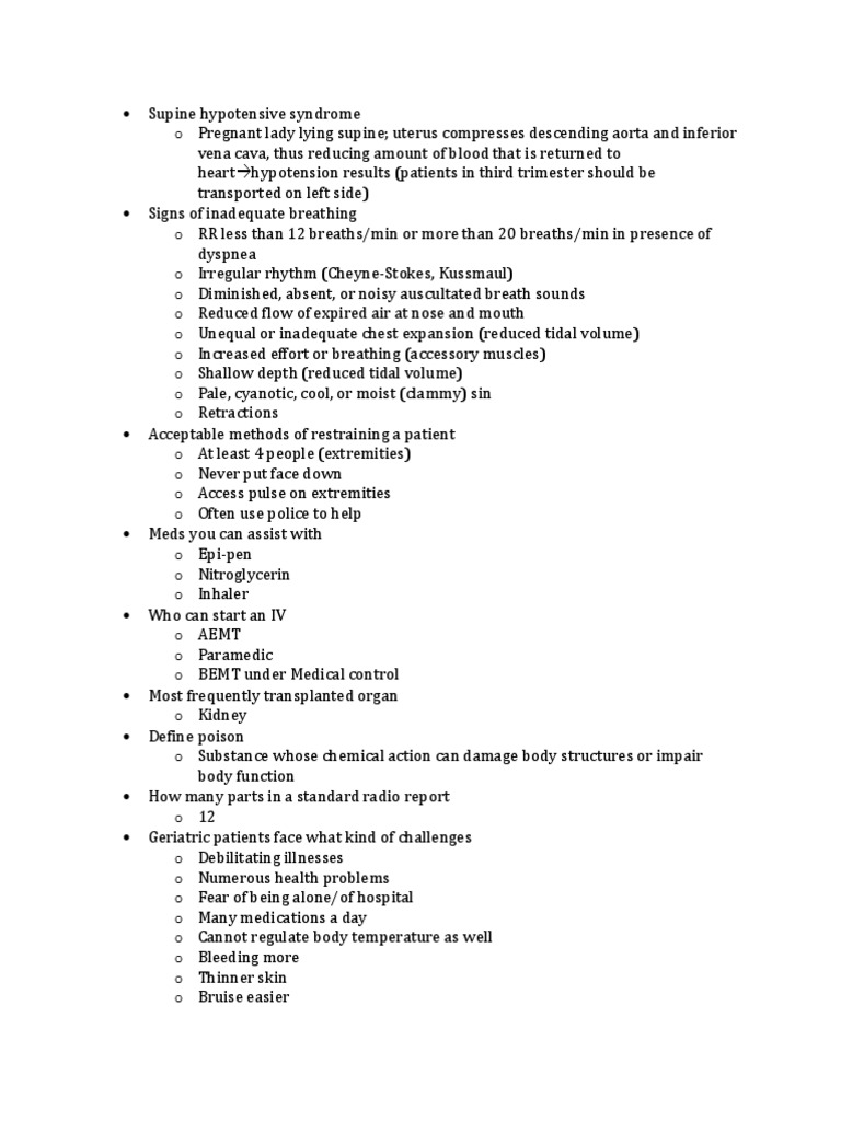 EMT Final Exam Study Guide | PDF | Medical Diagnosis | Oxygen