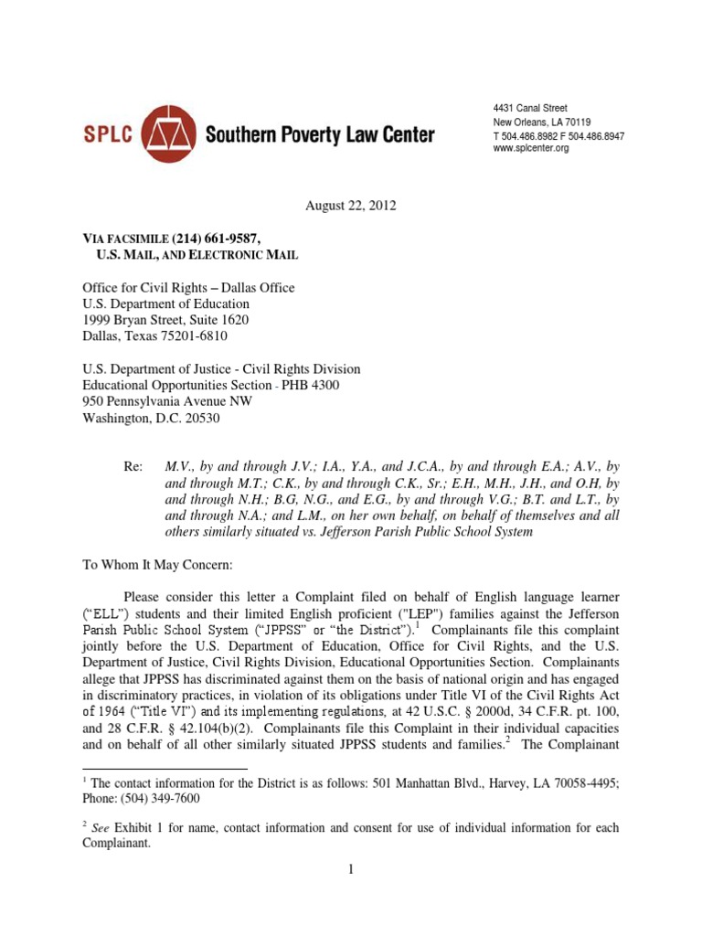 Jefferson Parish LEP OCR Complaint | PDF | Individualized Education ...