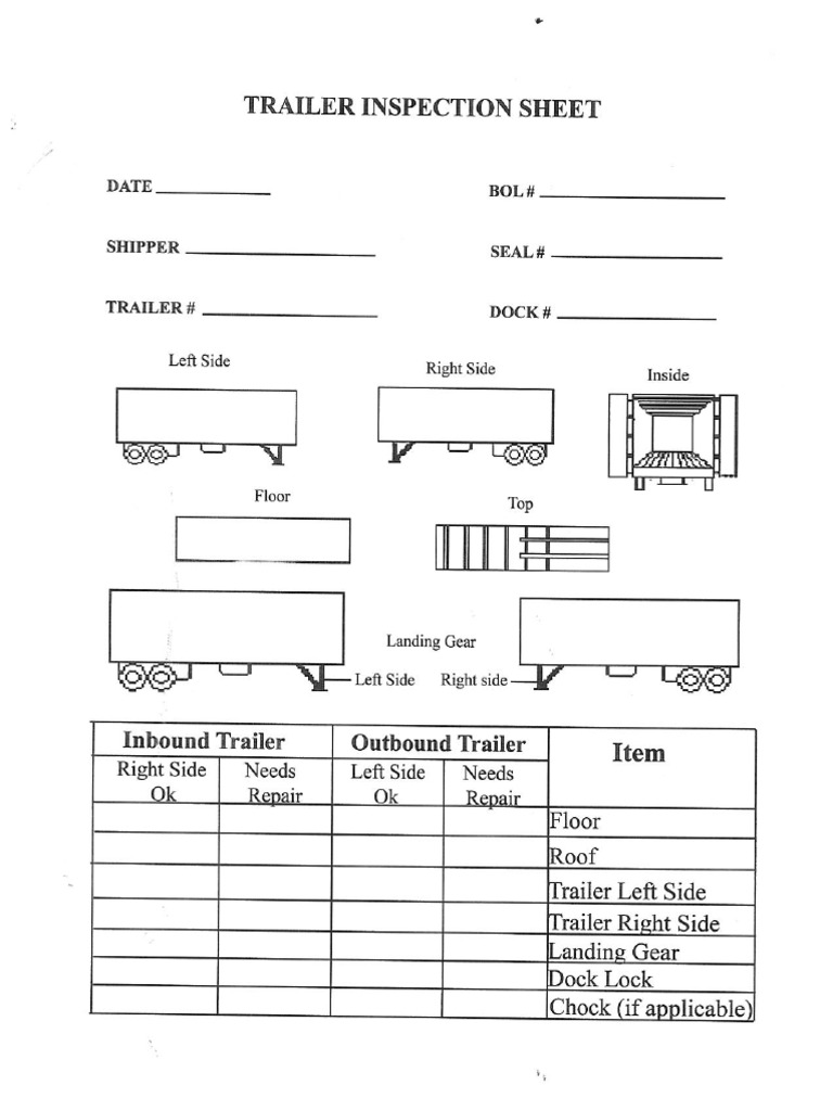 Printable Trailer Inspection Form Template Free Printable Vehicle