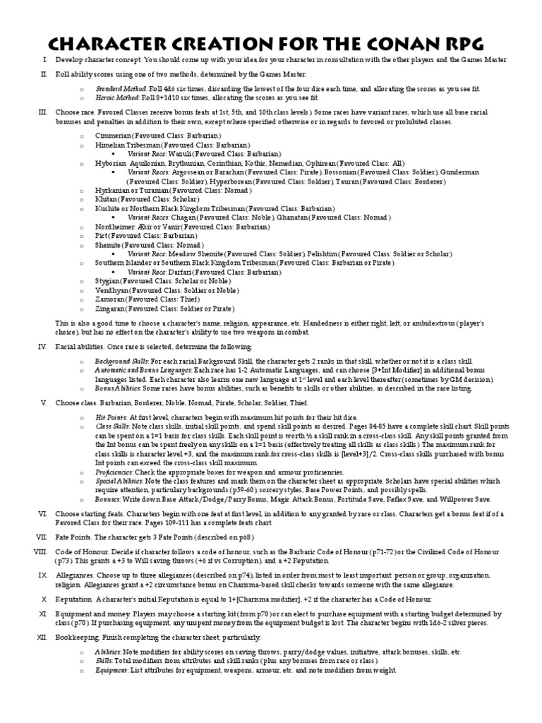 Conan RPG Character Creation Guide | PDF | Gaming | Role Playing Games