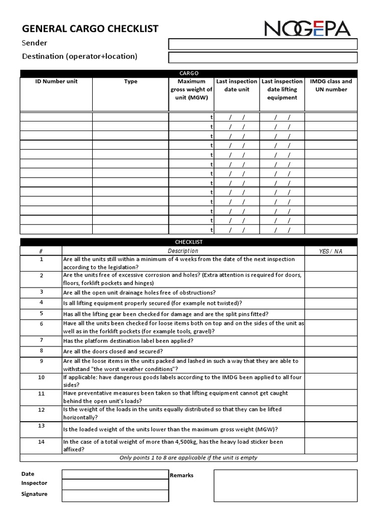 General Cargo Inspection Checklist | PDF