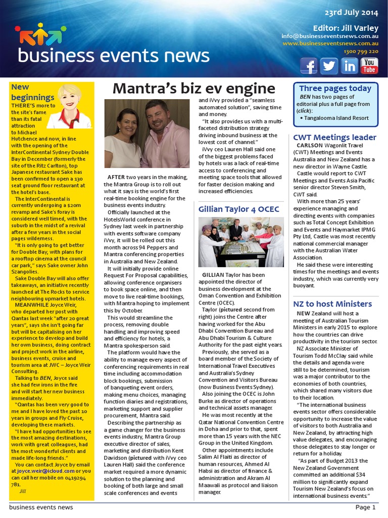 Business Events News For Wed 23 Jul 2014 - Mantra's Biz Ev Engine, CWT ...