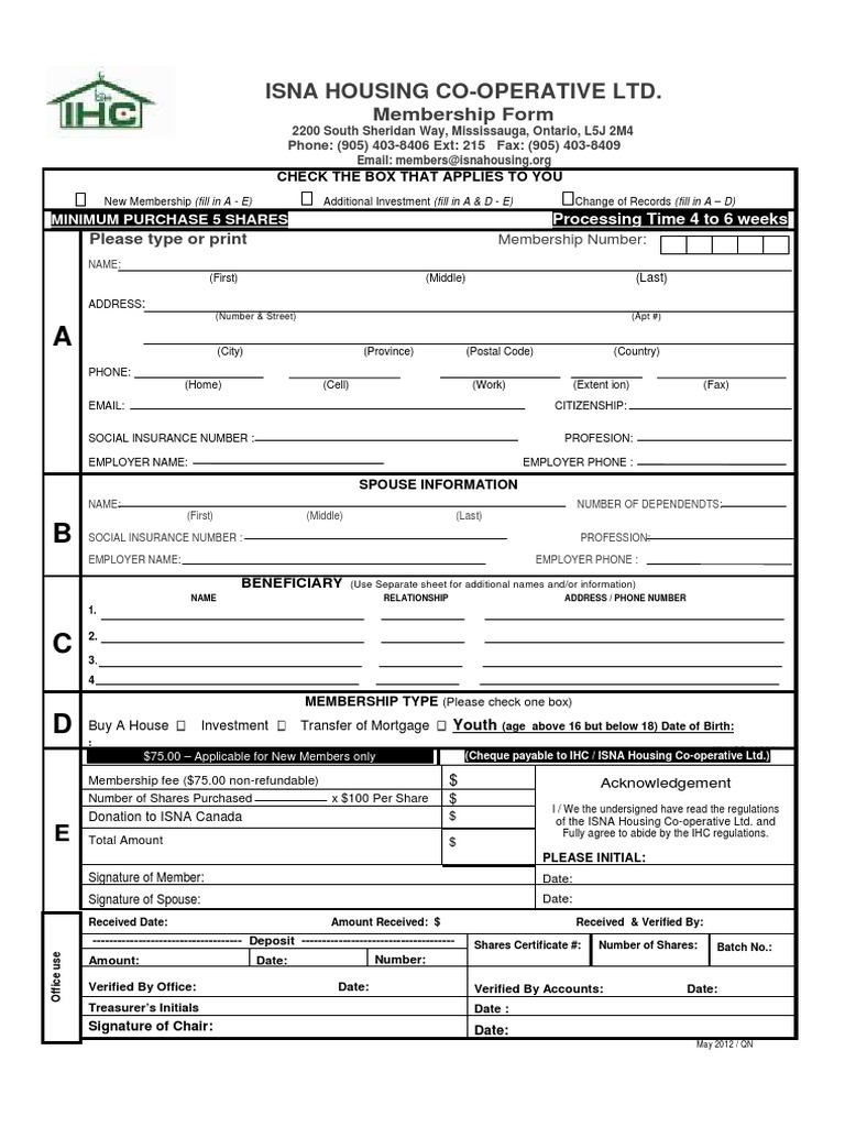 IHC Membership Form | Download Free PDF | Cheque | Financial Services