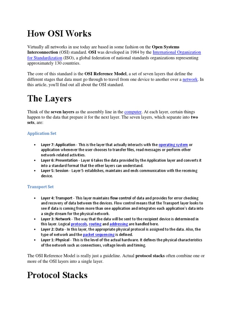 How OSI Works: Interconnection (OSI) Standard. OSI Was Developed in ...