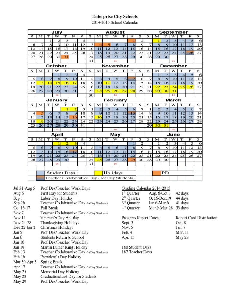 2014-15 School Calendar | PDF
