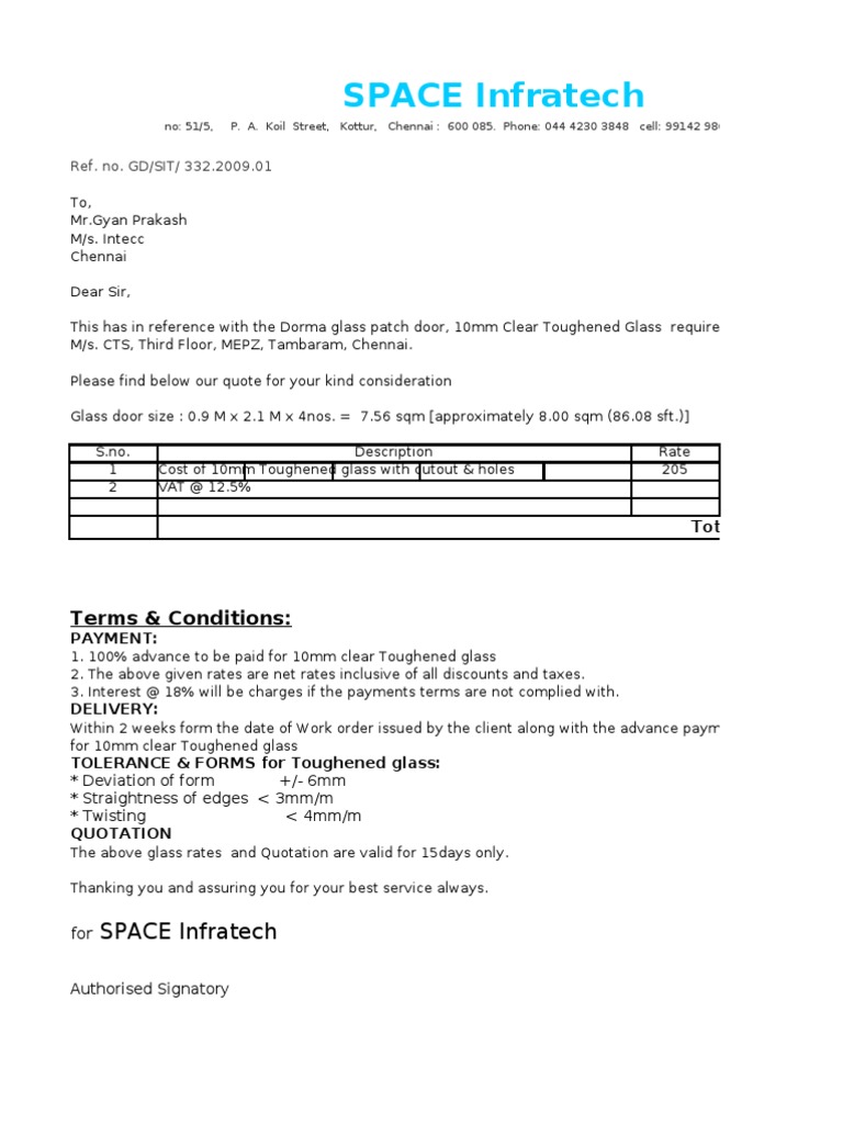 L & T Glass Installation Quote | PDF | Payments | Government Finances