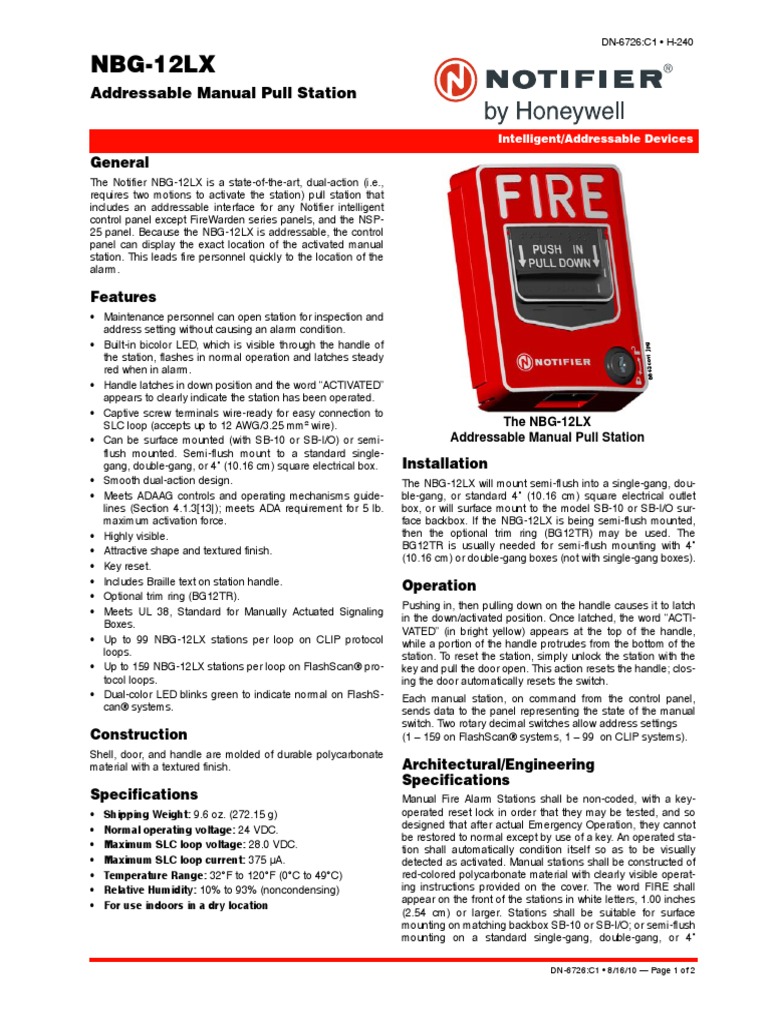 Acionador NBG 12LX Notifier | PDF | Switch | Manufactured Goods