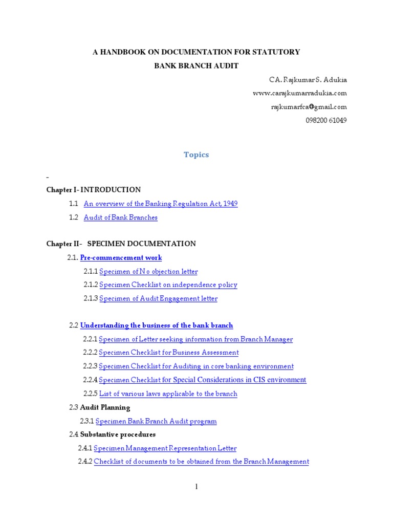 Bank Branch Audit Documentation Guide | PDF | Audit | Board Of Directors