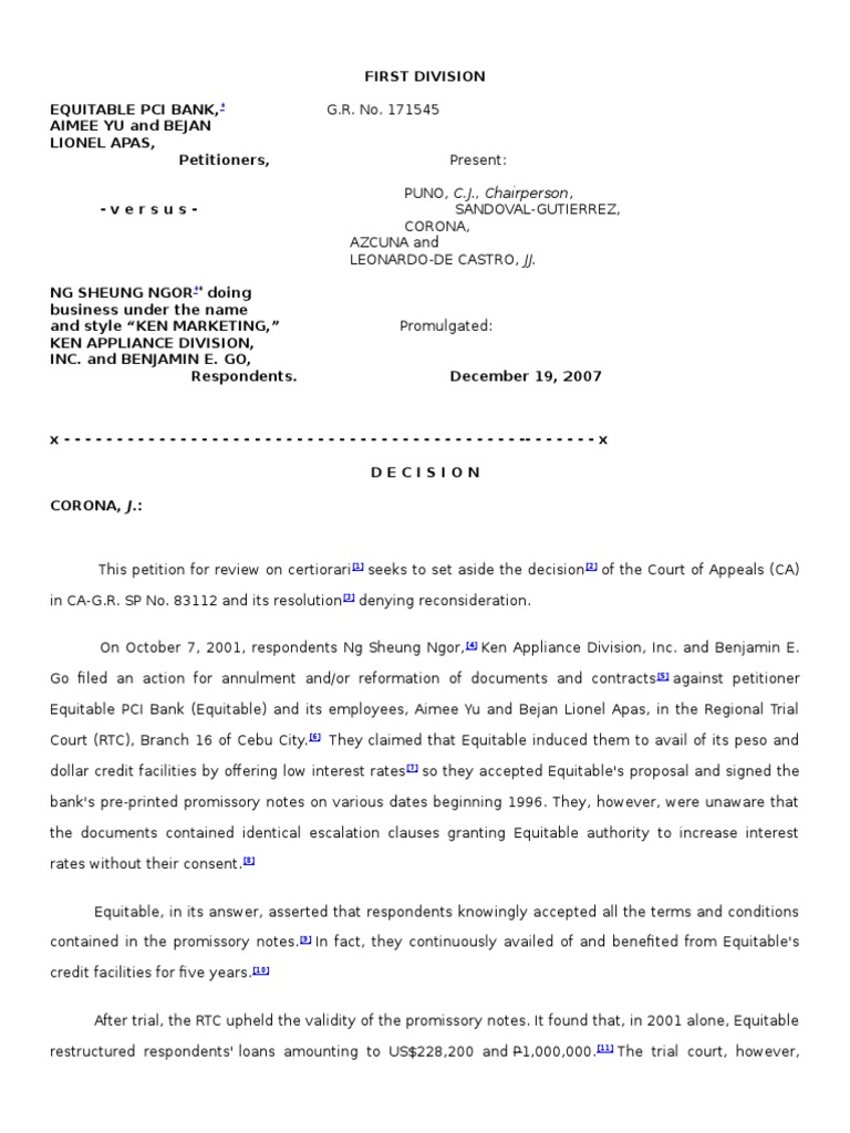 Equitable PCI Bank Vs NG Sheung Ngor | PDF | Certiorari | Equity (Law)