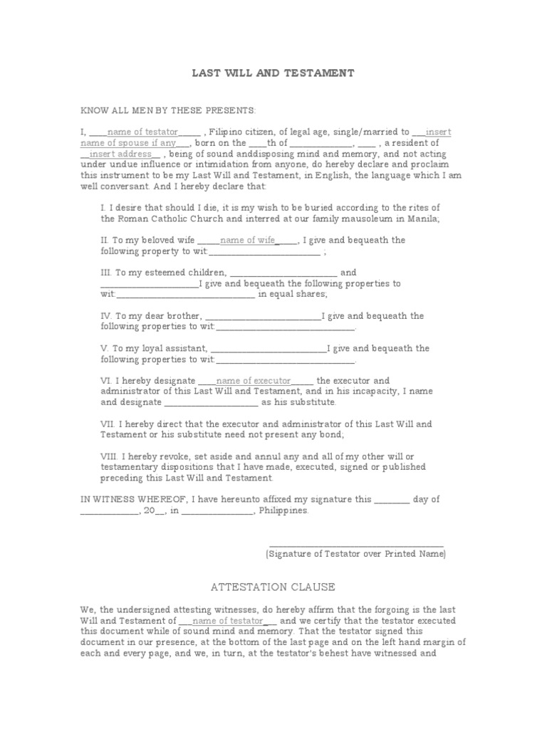 Sample Will Philippines | Will And Testament | Document