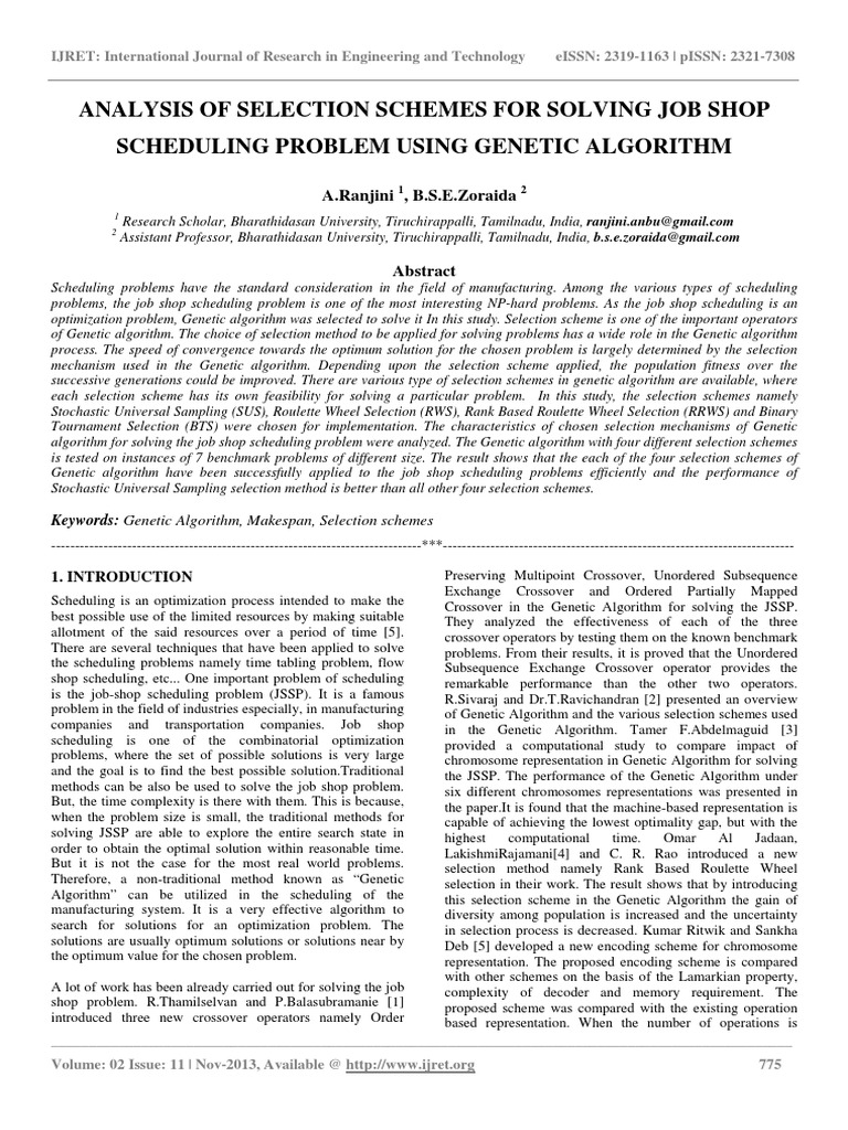 Analysis of Selection Schemes For Solving Job Shop | PDF