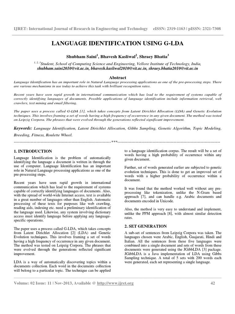 Language Identification Using G-Lda | PDF | Cognitive Science | Cognition