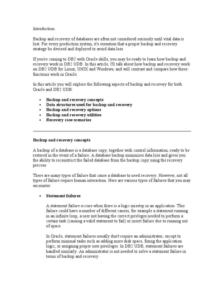 IBM DB2 UDB Versus Oracle Backup and Recovery | PDF | Backup | Databases