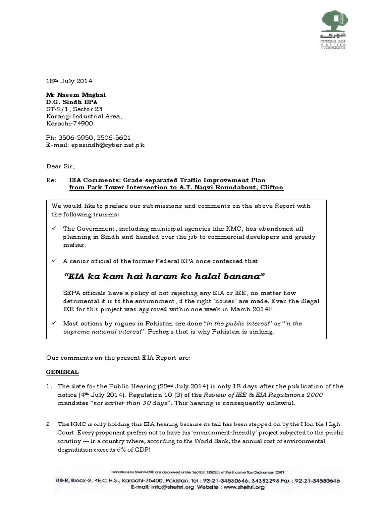 EIA Letter For Clifton Flyover | PDF | Environmental Impact Assessment ...