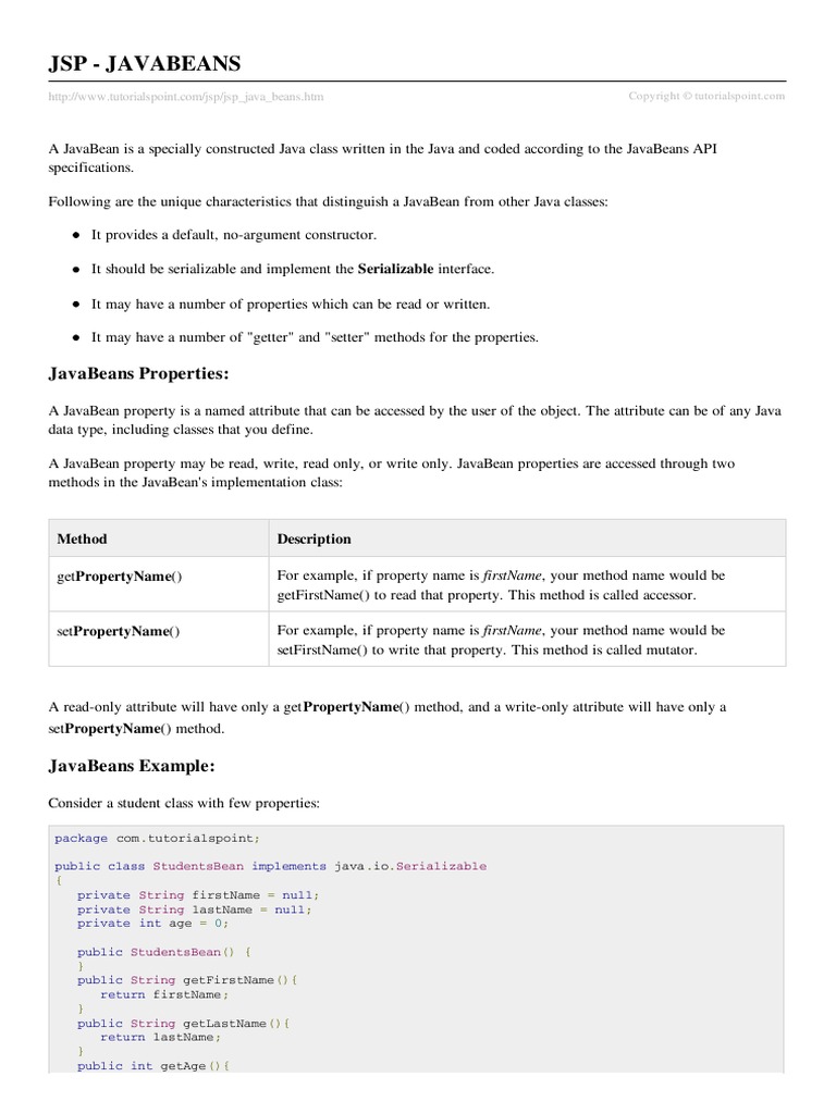 Jsp Java Beans Pdf Method Computer Programming Java Programming Language 