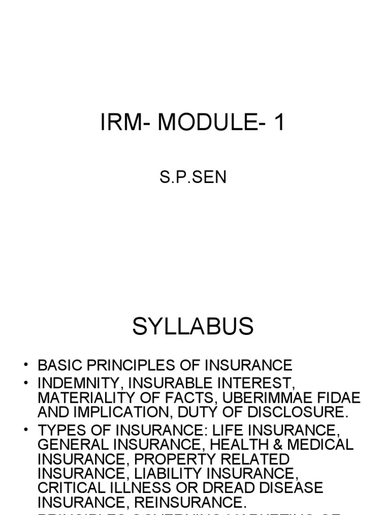 Irm Module 1 | PDF | Insurance | Indemnity