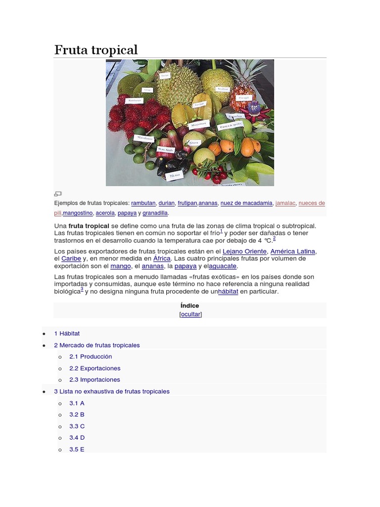 Frutas Tropicales: Ejemplos y Mercado | PDF | Zona tropical | Etnobotánica