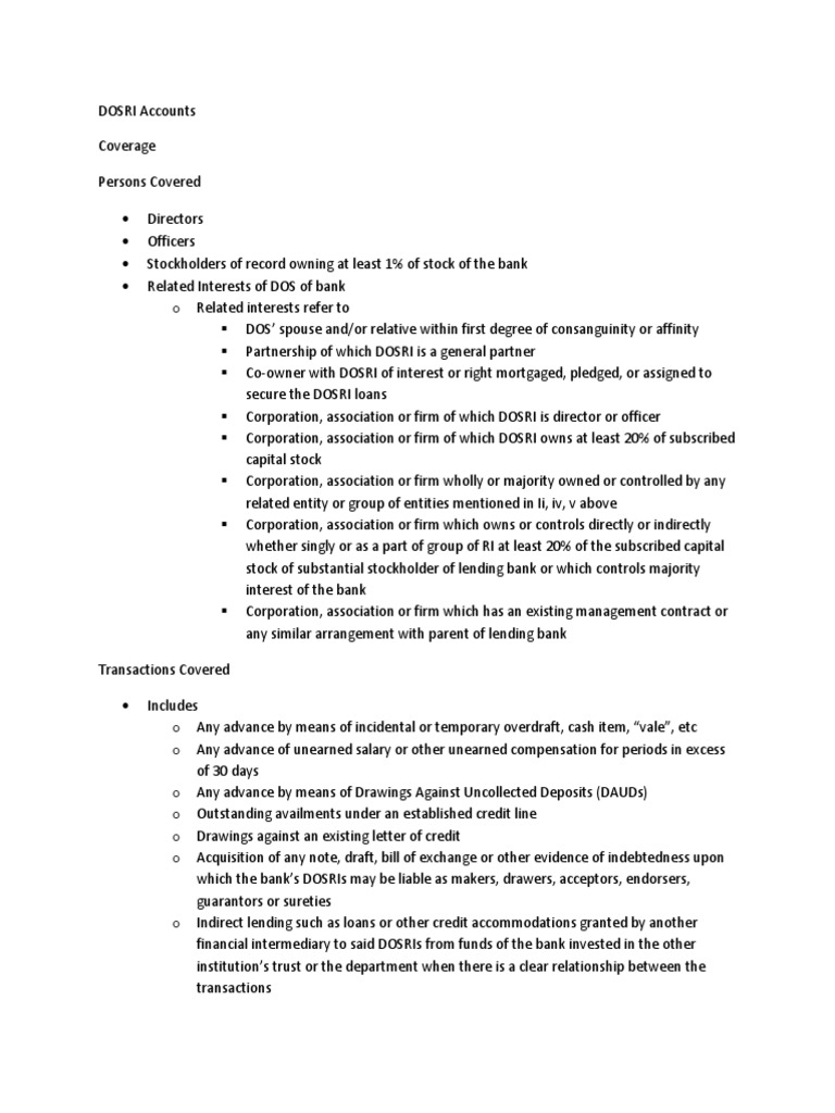 DOSRI Accounts | PDF | Loans | Credit (Finance)