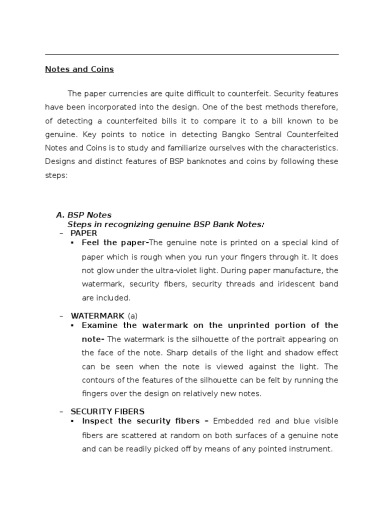 Genuine BSP Bank Notes and Coins | PDF | Banknote | Notes (Finance)