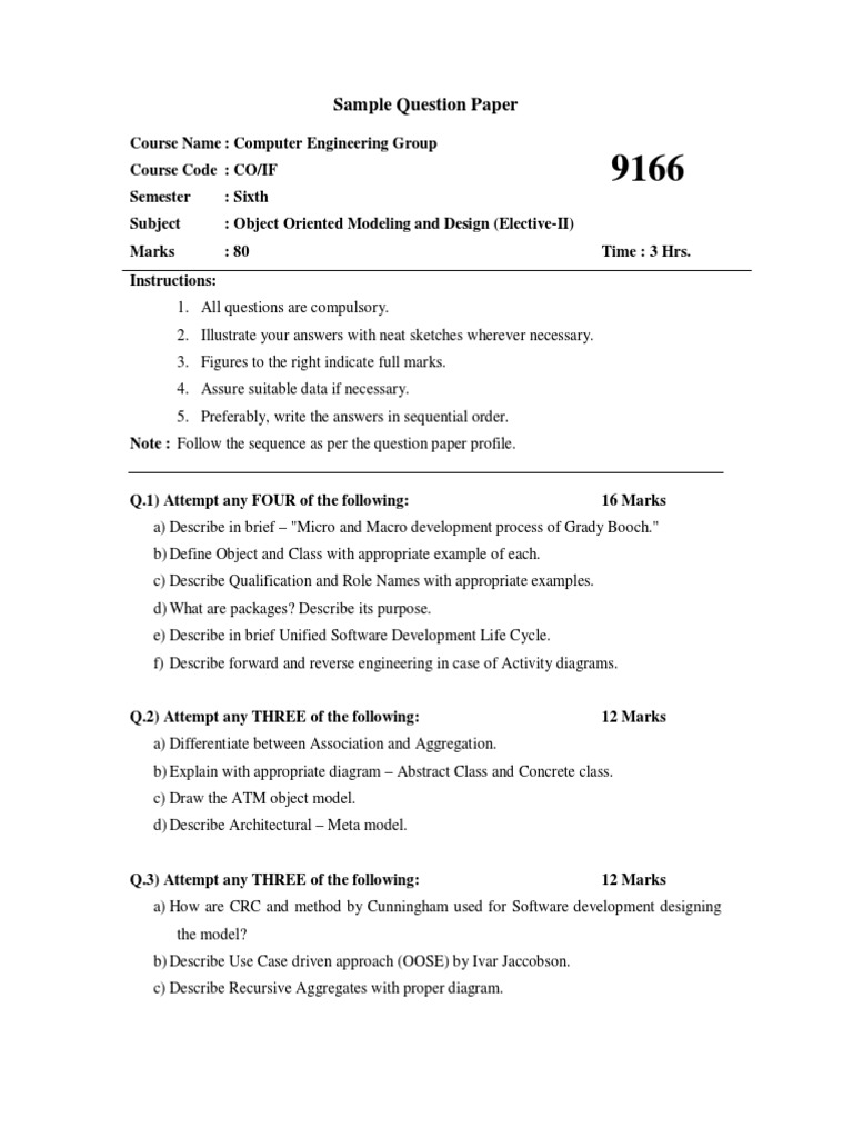 OOSE Model Question Paper for Computer Engg | PDF | Unified Modeling ...