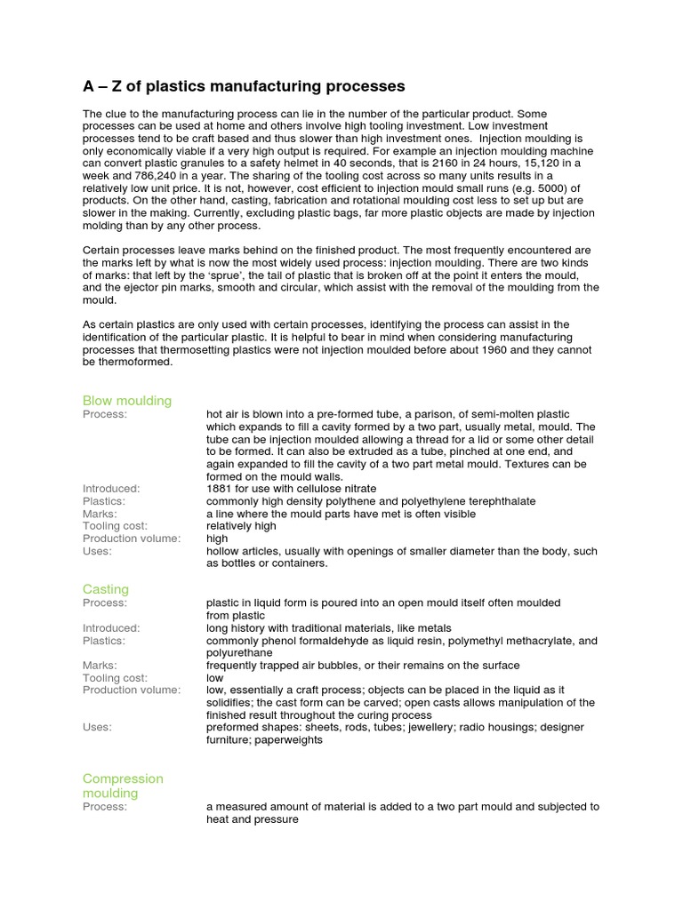 A-Z of Plastics Manufacturing Processes | PDF | Plastic | Polystyrene
