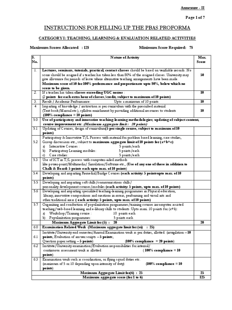 Instructions for Filling the PBAS Form | Academic Journal | Curriculum