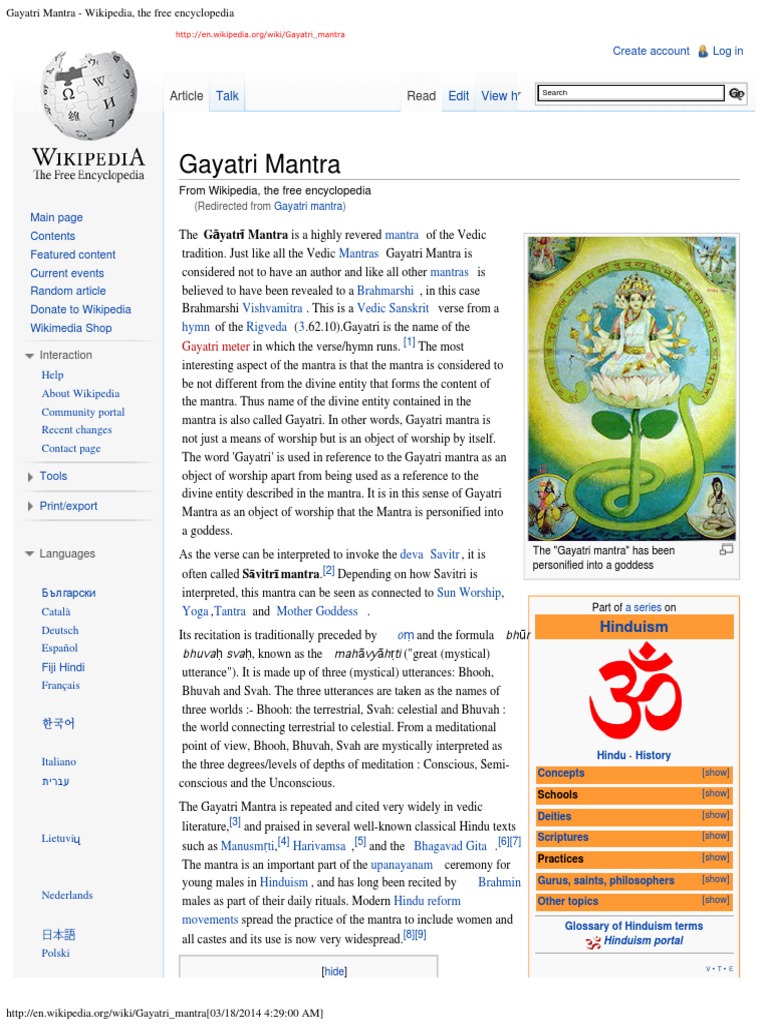 Gayatri Mantra - Wikipedia | PDF | Mantra | Vedas