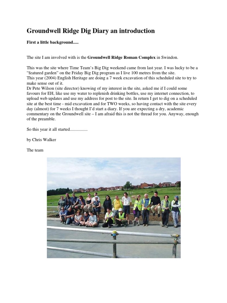 Groundwell Ridge Dig Diary | PDF | Excavation (Archaeology) | Archaeology