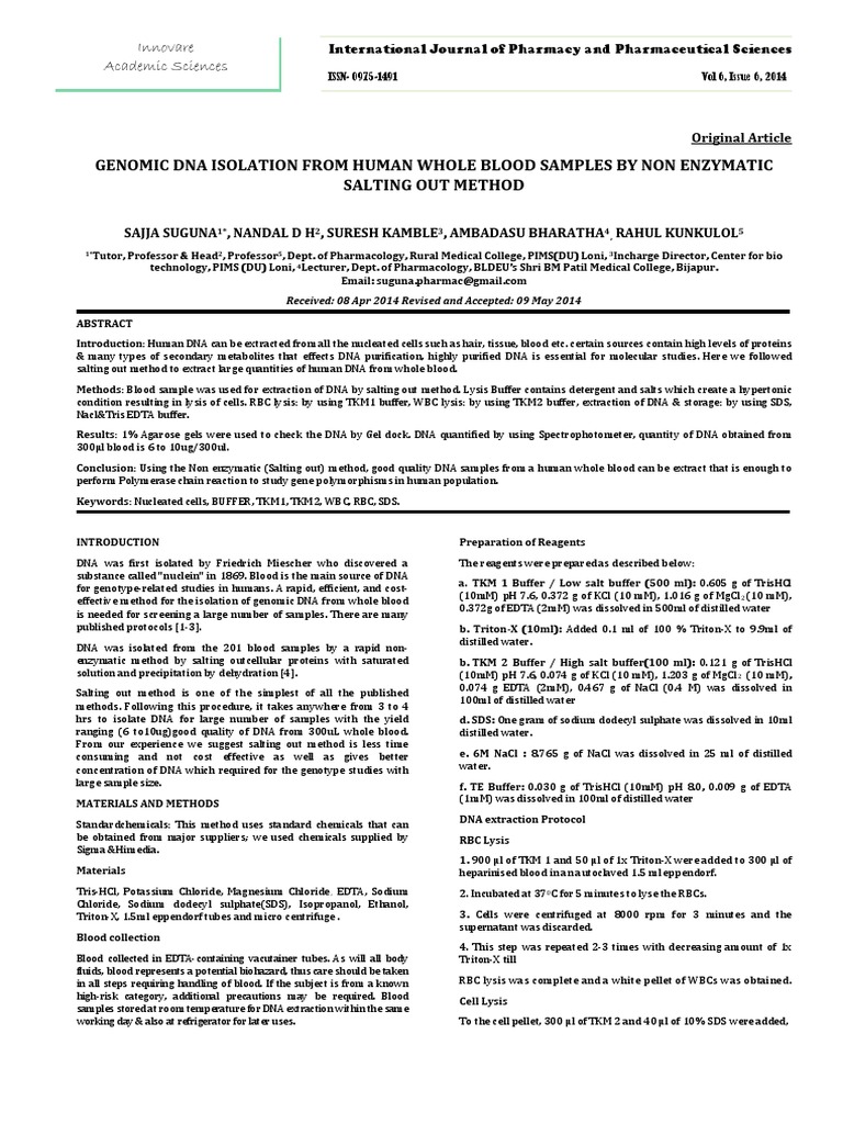 Genomic DNA isolation from human blood | PDF | Gel Electrophoresis ...