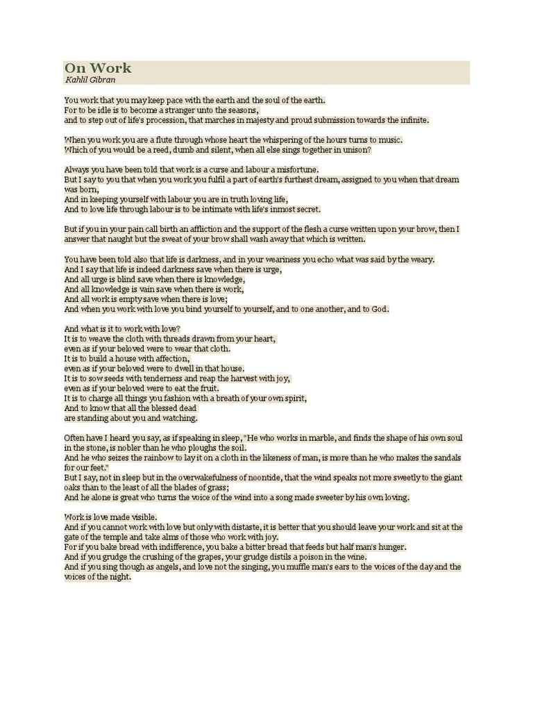 On Work: Kahlil Gibran | PDF