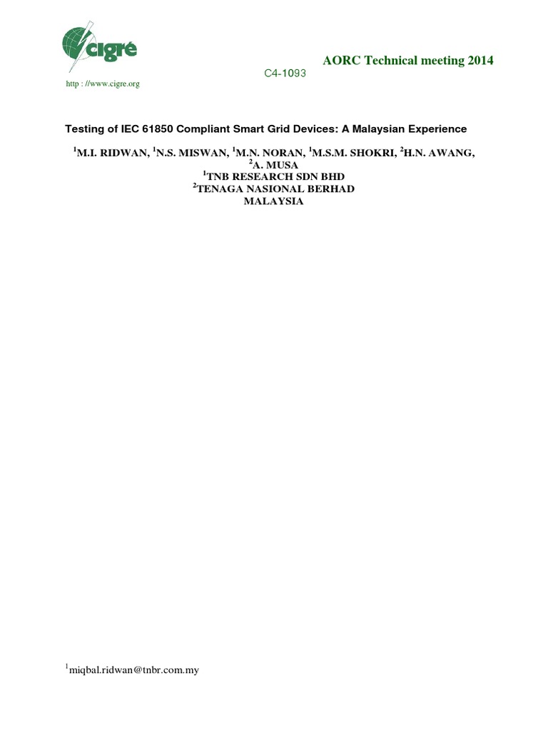 Testing Of Iec 61850 Compliant Smart Grid Devices A Malaysian Experience Pdf Smart Grid
