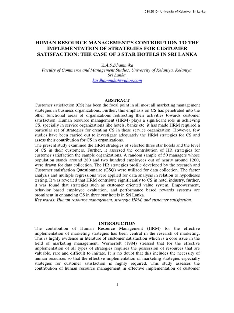 Hotel HRM | PDF | Human Resource Management | Customer Satisfaction