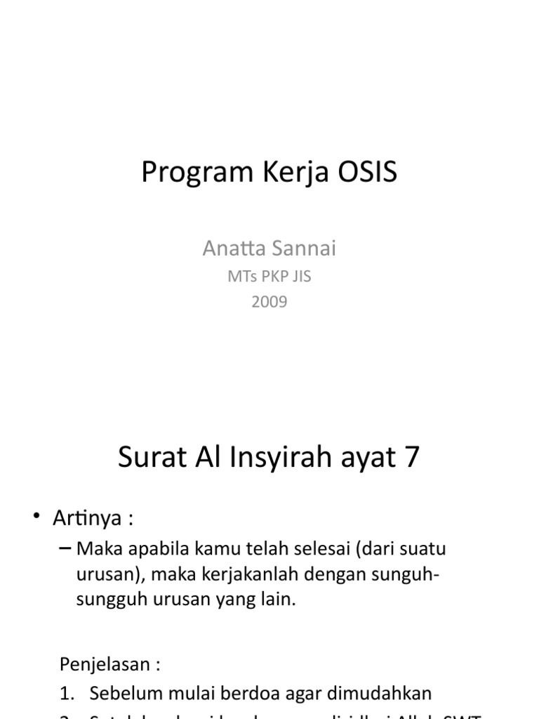 Program Kerja OSIS MTs PKP JIS 2009 | PDF