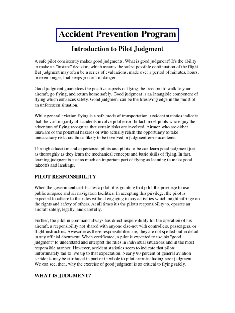 Accident Prevention Program: Introduction To Pilot Judgment | PDF ...