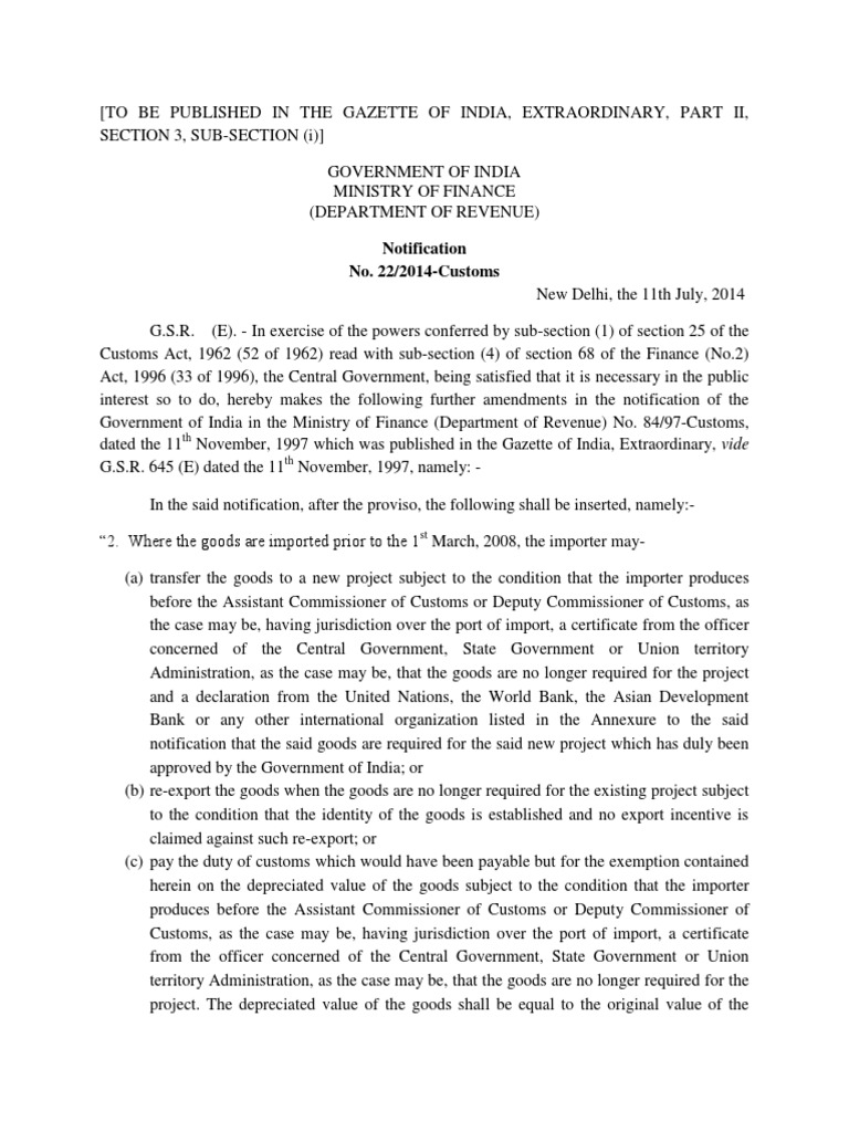 Customs Tariff Notification No.22/2014 Dated 11th July, 2014 | PDF ...
