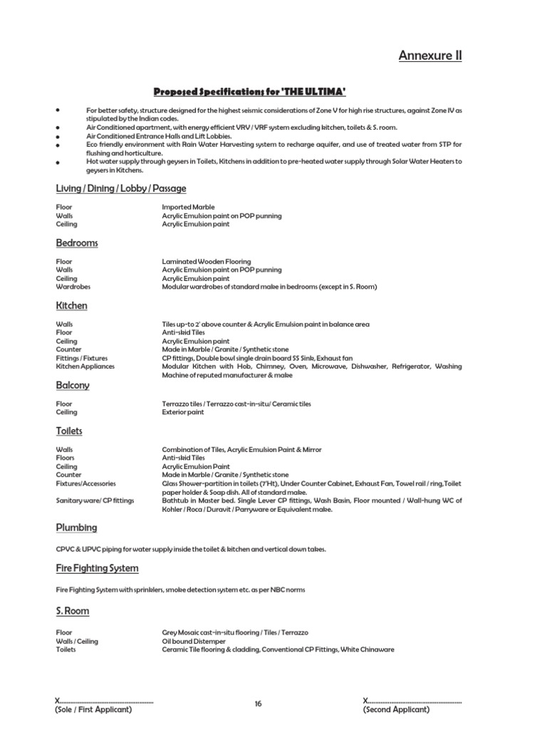 Annexure II: Proposed Specifications For 'THE ULTIMA' | PDF | Kitchen ...