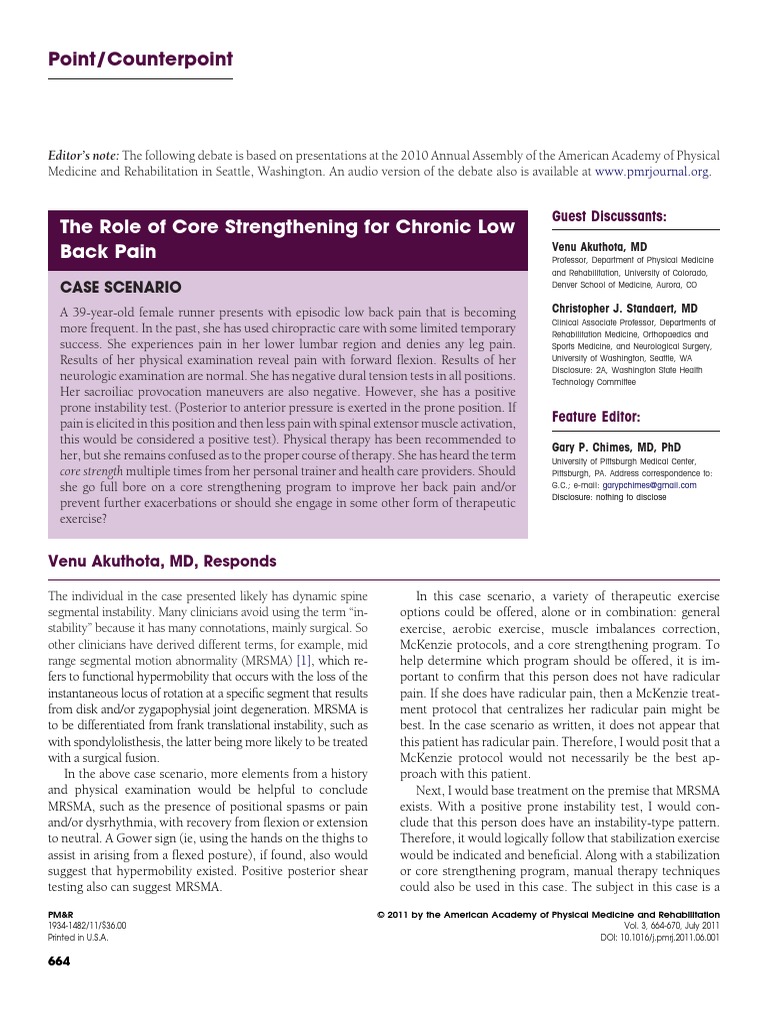 The Role of Core Strengthening For Chronic Low Back Pain: Point ...