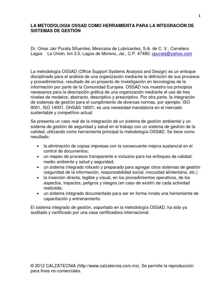 Calzatecnia - La Metodologia Ossad Como Herramienta para La Integración ...