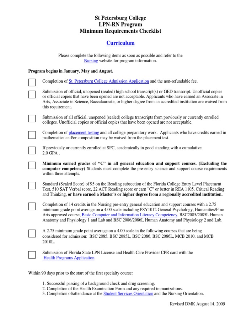 LPN RN Checklist | PDF | College | Bachelor Of Science