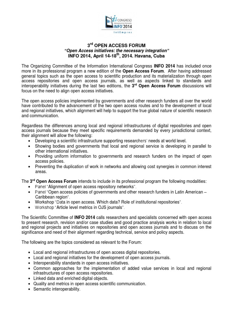3rd Open Access Forum | PDF | Open Access | Interoperability