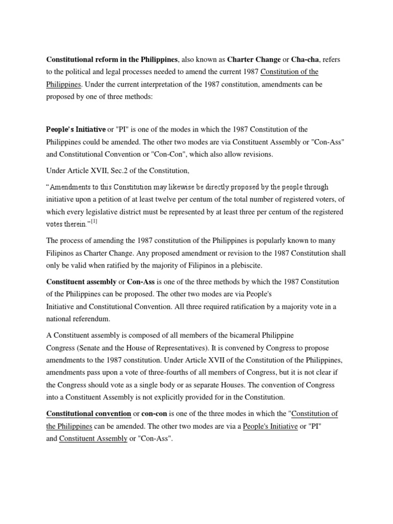 Constitutional Reform in The Philippines | PDF | Constitutional ...