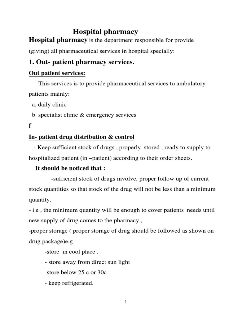 Hospital Pharmacy - LECTURE 8 | PDF | Pharmacy | Medical Prescription