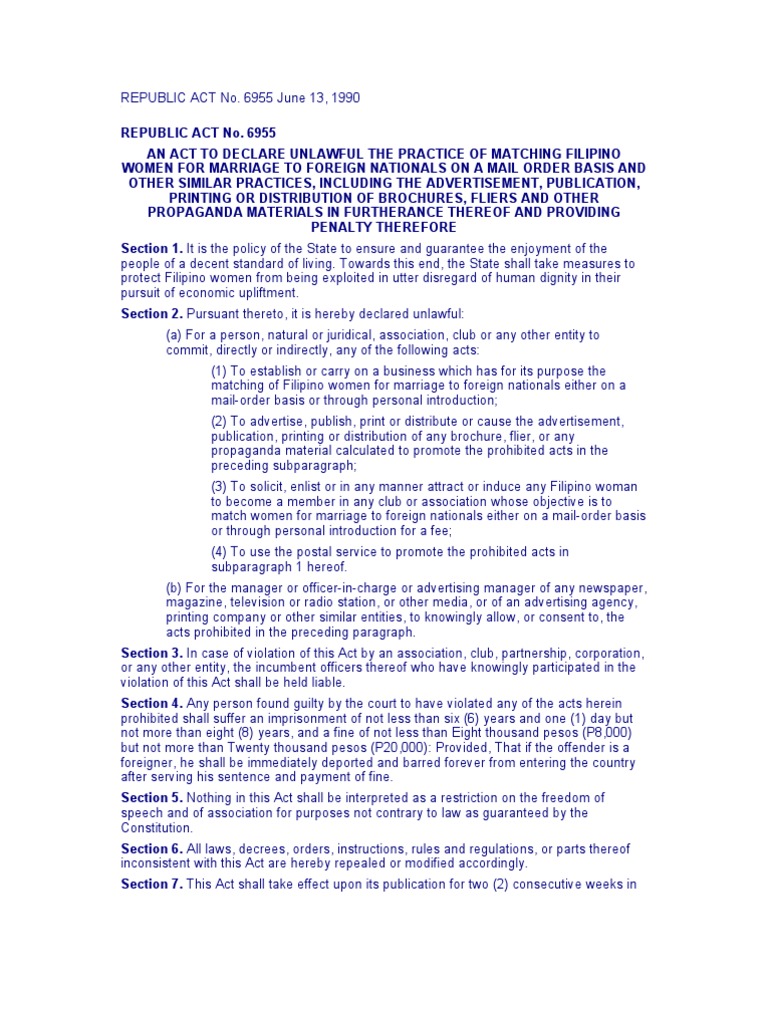 Republic Act No. 6955 June 13, 1990 Republic Act No. | PDF ...