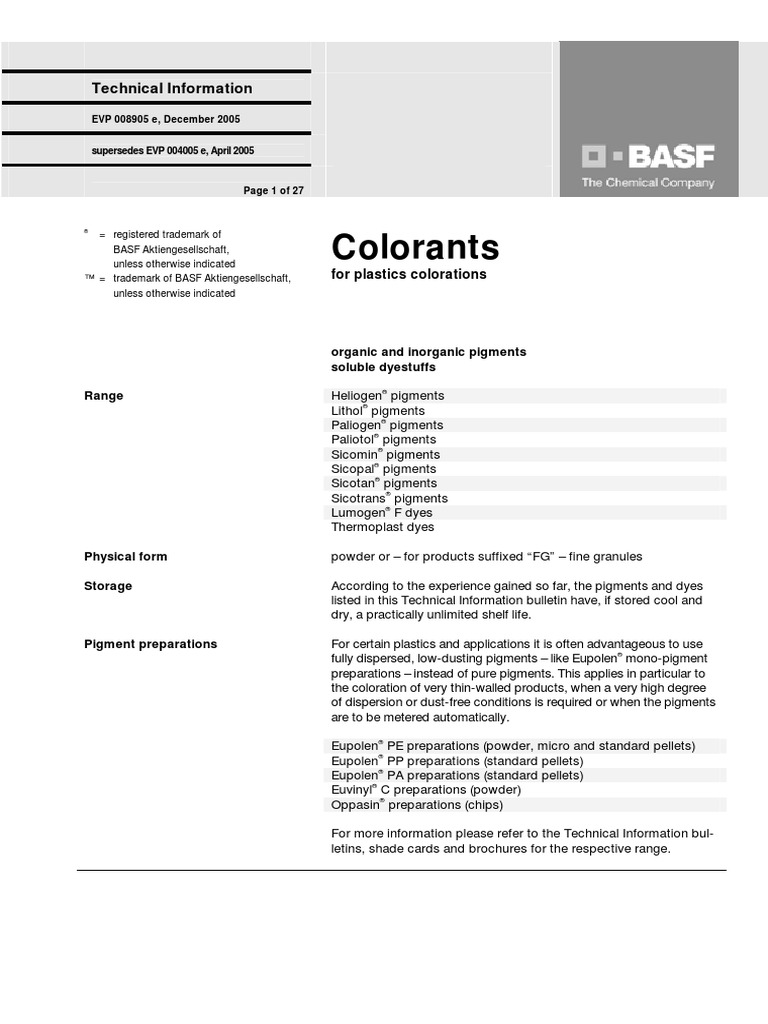 BASF Colourant 2005 | PDF | Fahrenheit | Pigment